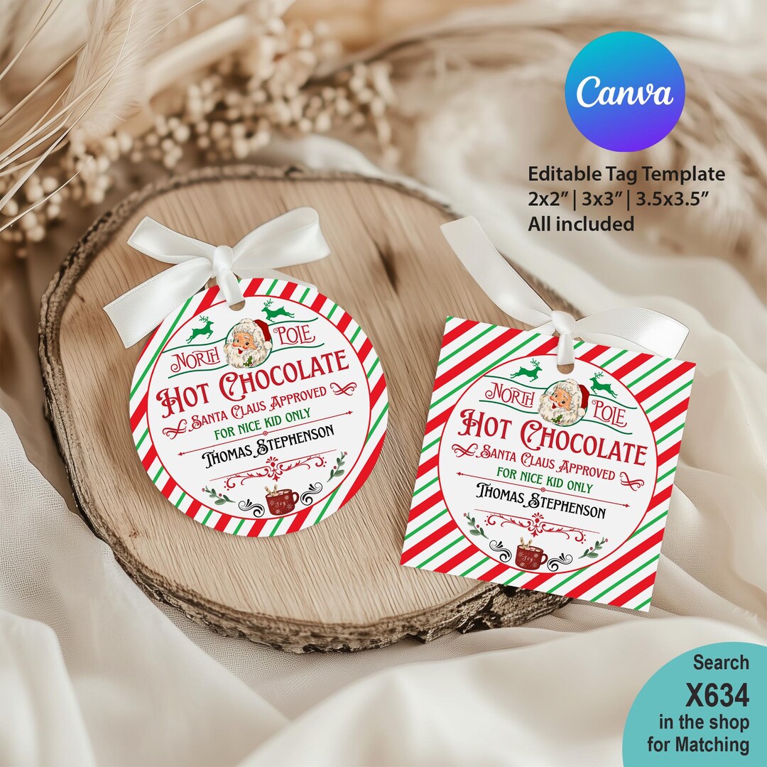 EDITABLE Christmas Hot Chocolate Gift Tag. Vintage Santa Claus Hot ...