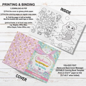 EDITABLE Mermaid Coloring Book. 8.5x11 Inch (5.5x8.5 Inch Folded ...