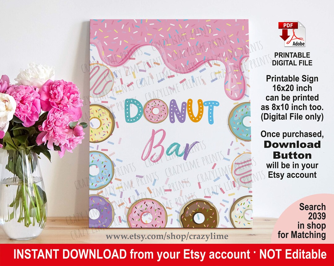 Donut Bar Table Sign. Donut Party Food and Beverage Station. Pastel ...