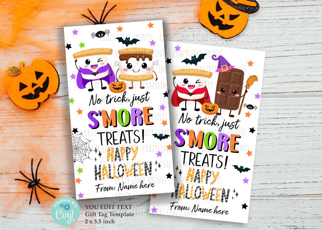EDITABLE Halloween S'more Gift Tag. Kid Party Favors Label. No Trick ...