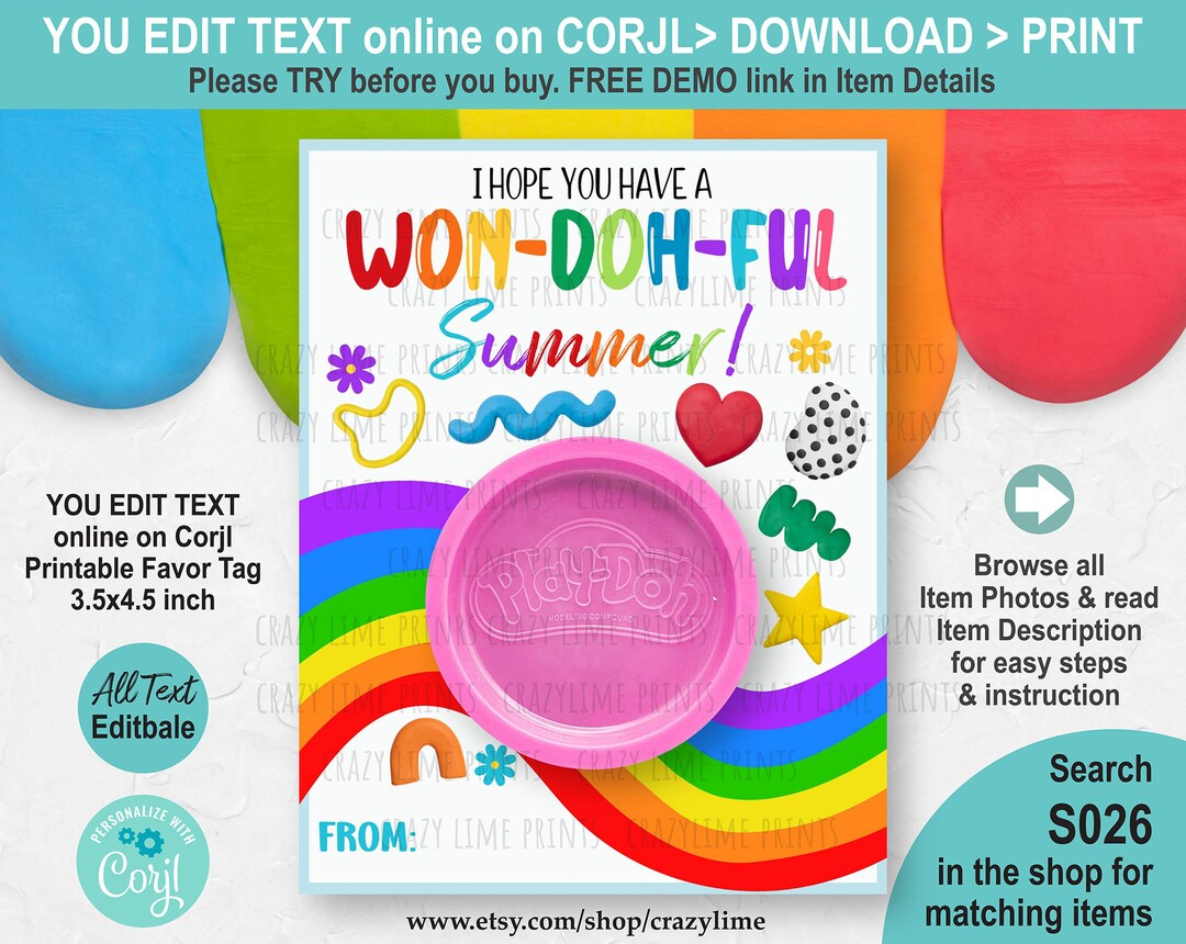 EDITABLE Summer Play Dough Gift Card. End of School Year Have Won-doh ...