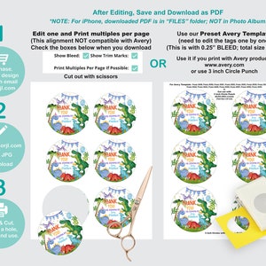 EDITABLE Dinosaur Party Favor Tag. Personalised Cute Dino Kid Boy Party ...