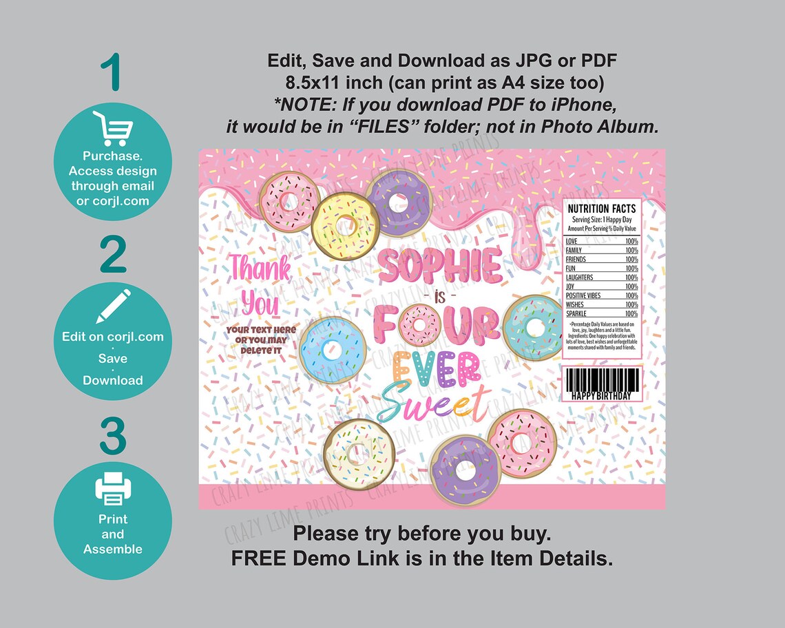 EDITABLE Donut Fourever Sweet Birthday Treats Bundle Template. - Etsy