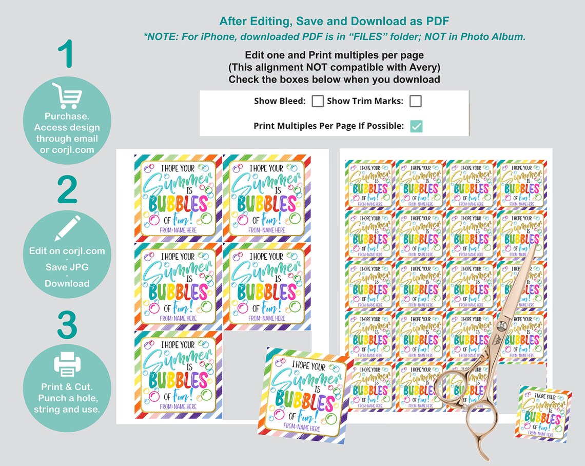 End of School Year Bubble Wand Gift Tag Editable Template. | Etsy