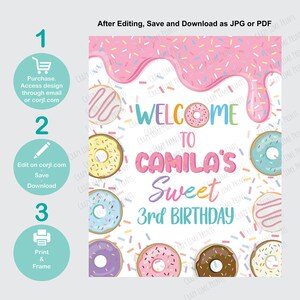 Editable Donut Birthday Party Welcome Sign. Party Poster. Table Sign ...