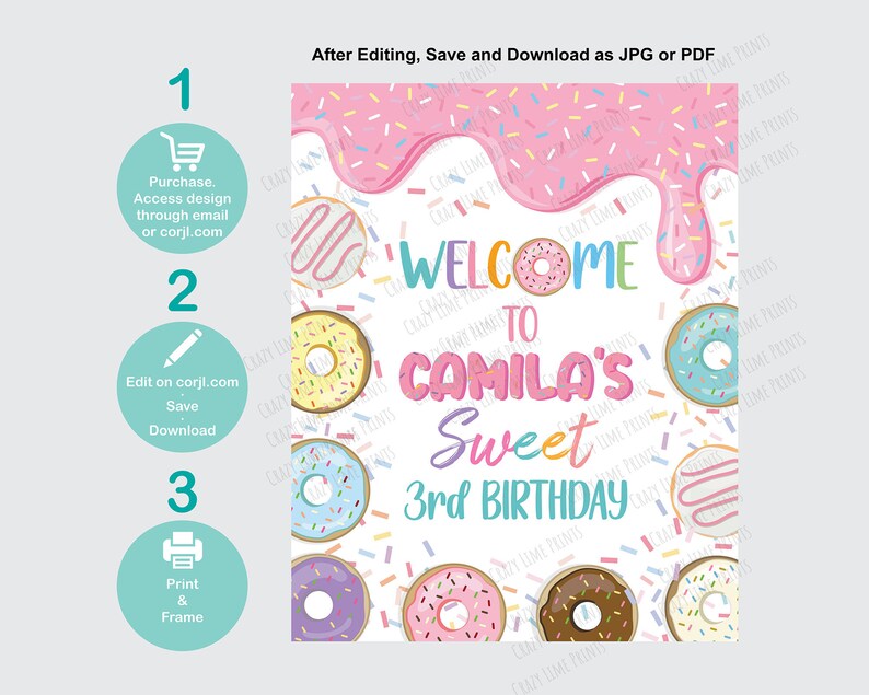 Editable Donut Birthday Party Welcome Sign. Party Poster. - Etsy