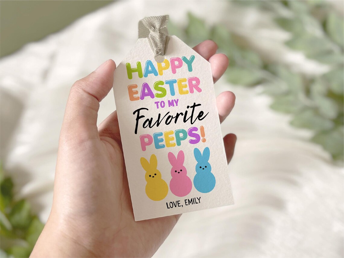 Editable Easter Gift Tag – Bunny Peeps, Canva Template (digital ...