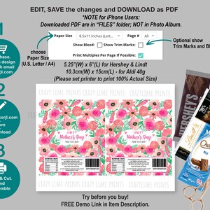 EDITABLE Happy Mother's Day Candy Bar Wrapper Template. Floral Party ...