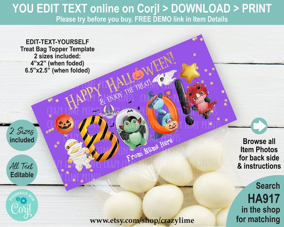 EDITABLE Halloween Treat Bag Topper Template. Printable Cute - Etsy