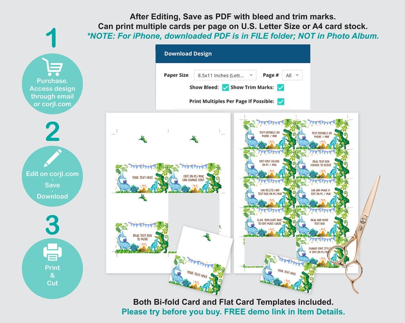 EDITABLE Dinosaur Place Card Template. Printable Cute Dino - Etsy