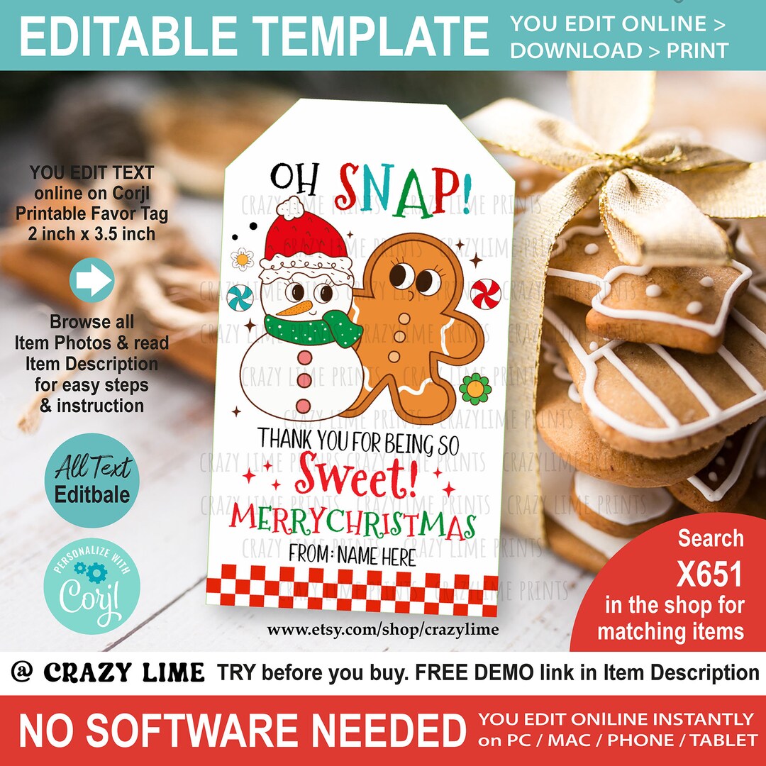 EDITABLE Gingerbread Man Christmas Gift Tag. School Class Kid Treat ...