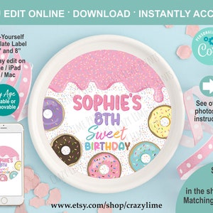 Editable Donut Birthday Party Plate Label Template. Printable Doughnut ...