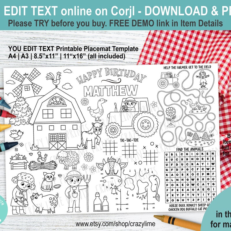 Animal Table Mat - Etsy