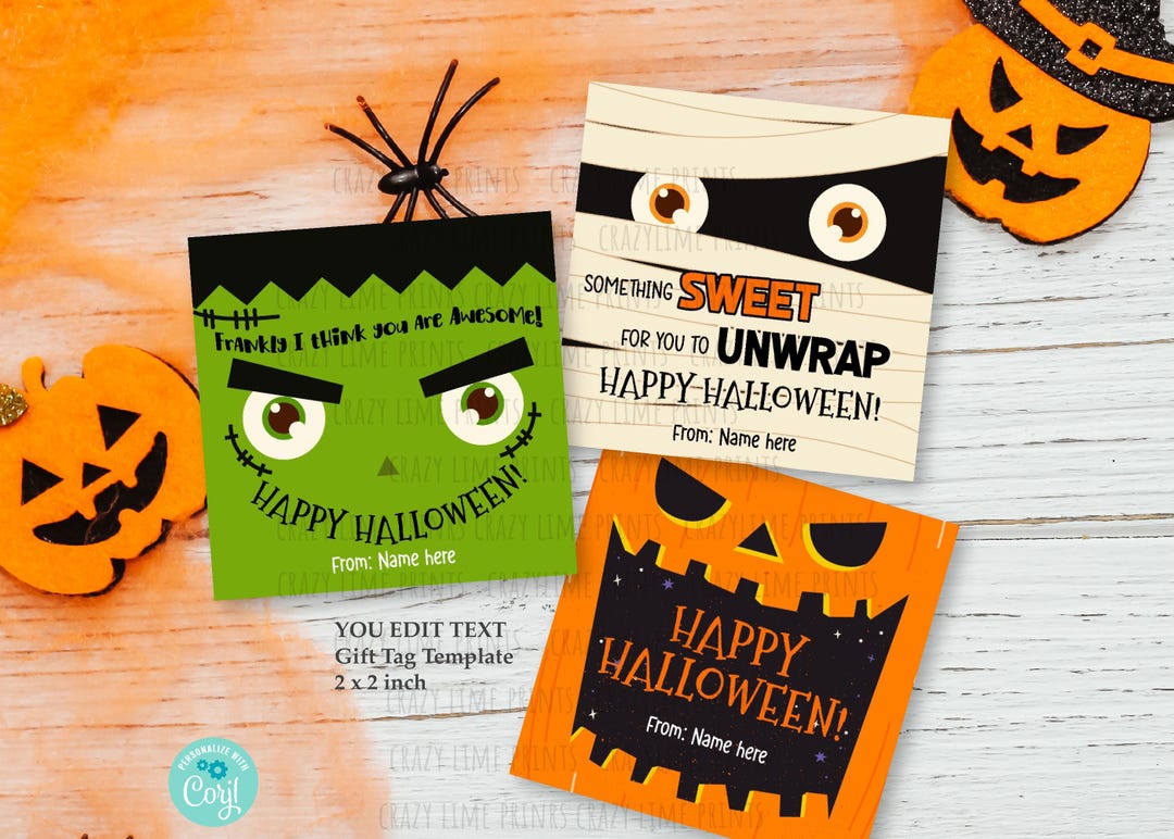 EDITABLE Halloween Gift Tag. Cute Costume Party Favors Treat Label ...