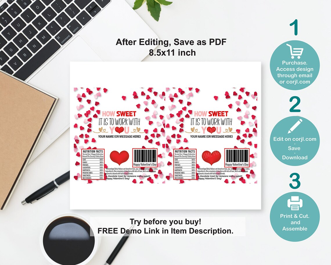 EDITABLE Valentine's Chocolate Candy Bar Wrapper | Etsy