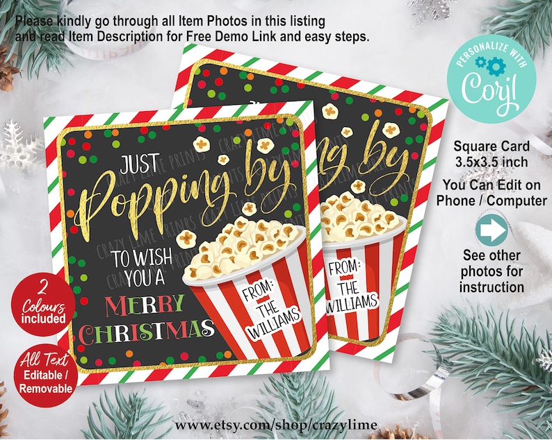 EDITABLE Christmas Gift Tag. Just Popping by to Wish You A Merry ...