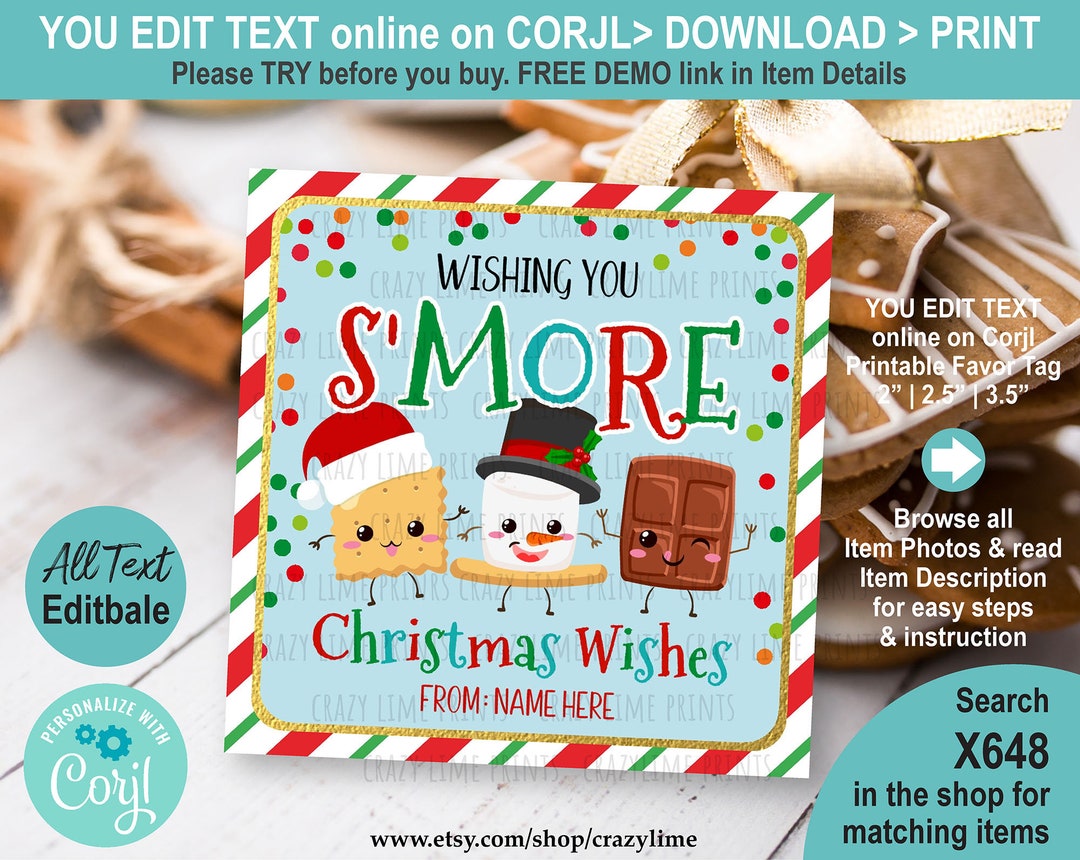 EDITABLE Christmas S'more Gift Tag. School Class Kid Treat Label ...