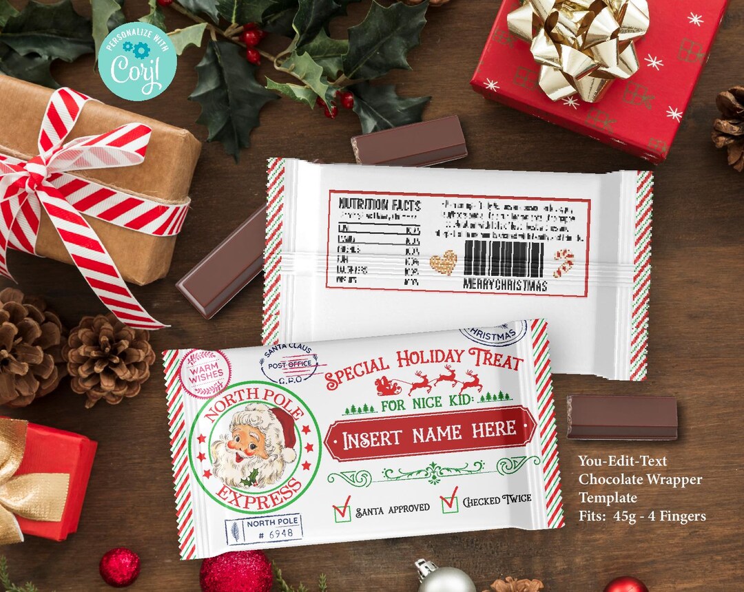 EDITABLE Christmas Santa Chocolate Wrapper Template. Personalised Kid ...