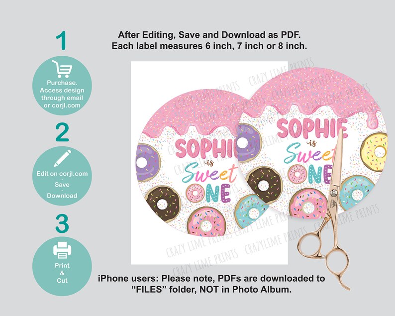 Editable Donut Sweet One Plate Label Template. Printable 1st Birthday ...
