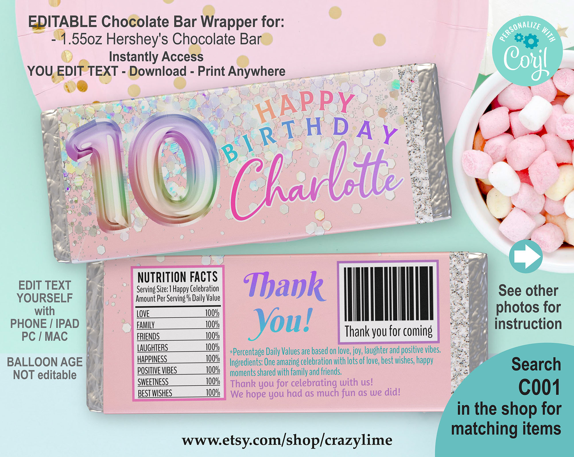 Birthday Candy Bar Wrappers