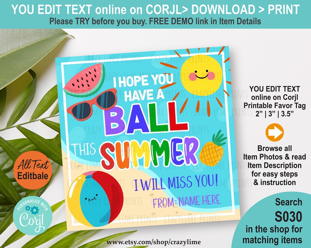 Beach Ball Gift Tag. Hope You Have A Ball This Summer Editable Template ...
