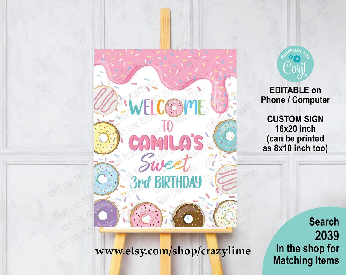 Editable Donut Birthday Party Welcome Sign. Party Poster. - Etsy