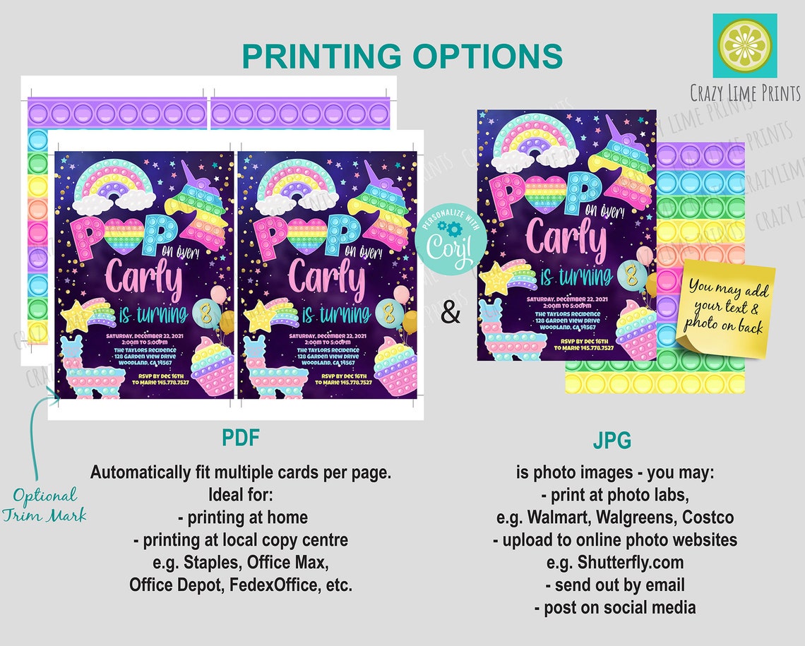 Editable Bubble Pop Toy Birthday Party Invitation. Rainbow - Etsy