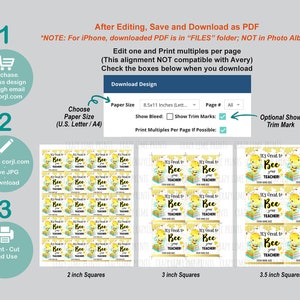 EDITABLE Honey Bee School Teacher Gift Tag Editable Template ...