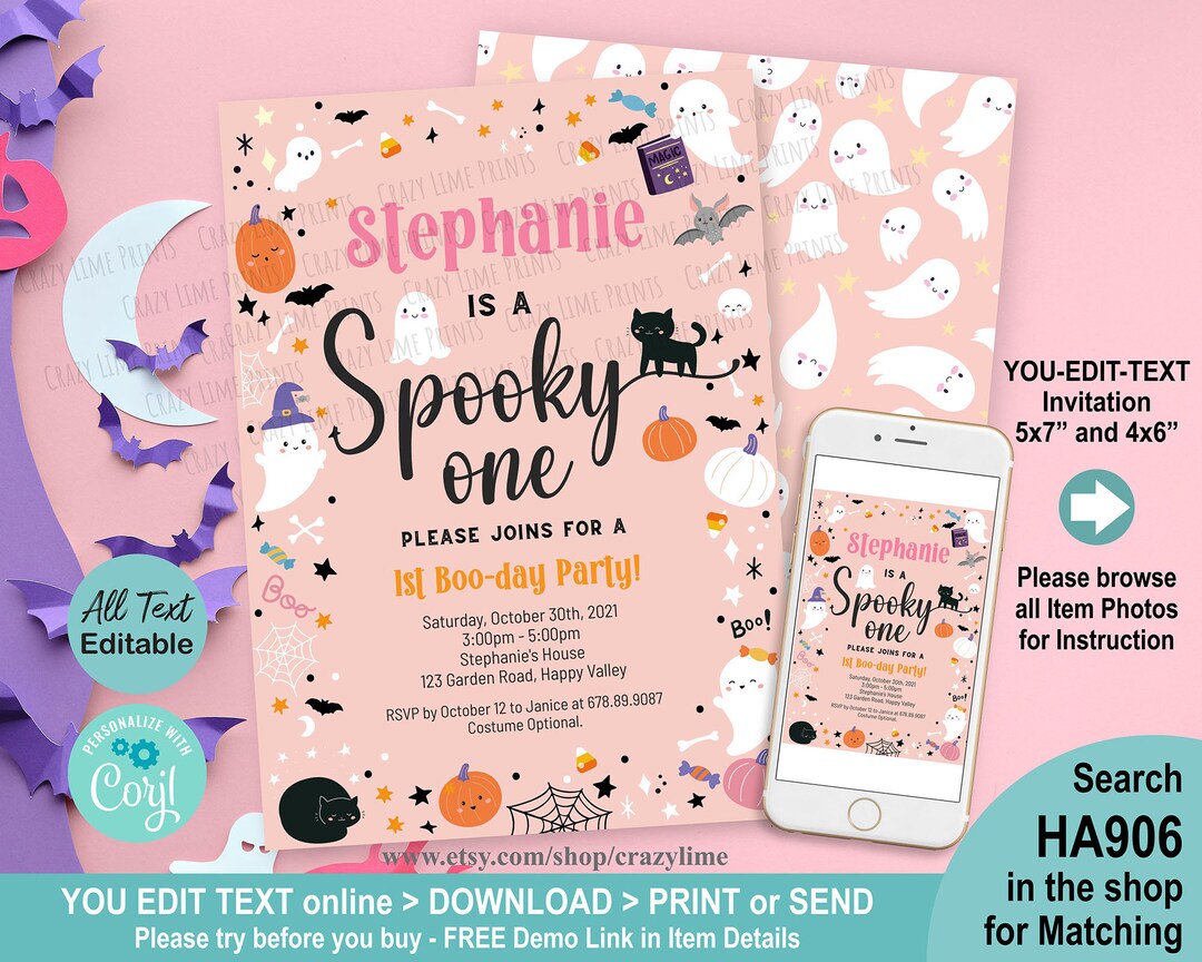 EDITABLE Spooky One Birthday Invitation Template. Personalised Kids ...