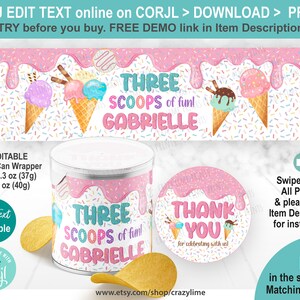 EDITABLE Icecream Party Chip Can Wrapper Digital Template. Ice Cream ...