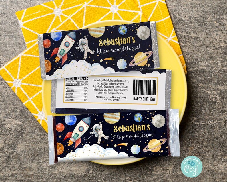 EDITABLE Outer Space Party Chocolate Candy Bar Wrapper. Rocket Kid Boy ...