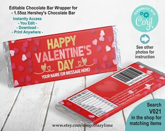 Valentine Candy Bar Wrapper | Etsy