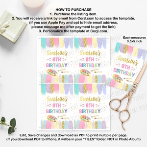 EDITABLE Girl Art Party Birthday Juice Pouch Label. Printable Pastel ...