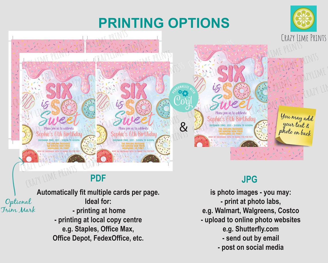 Editable Donut Six is Sweet Birthday Party Invitation | Etsy