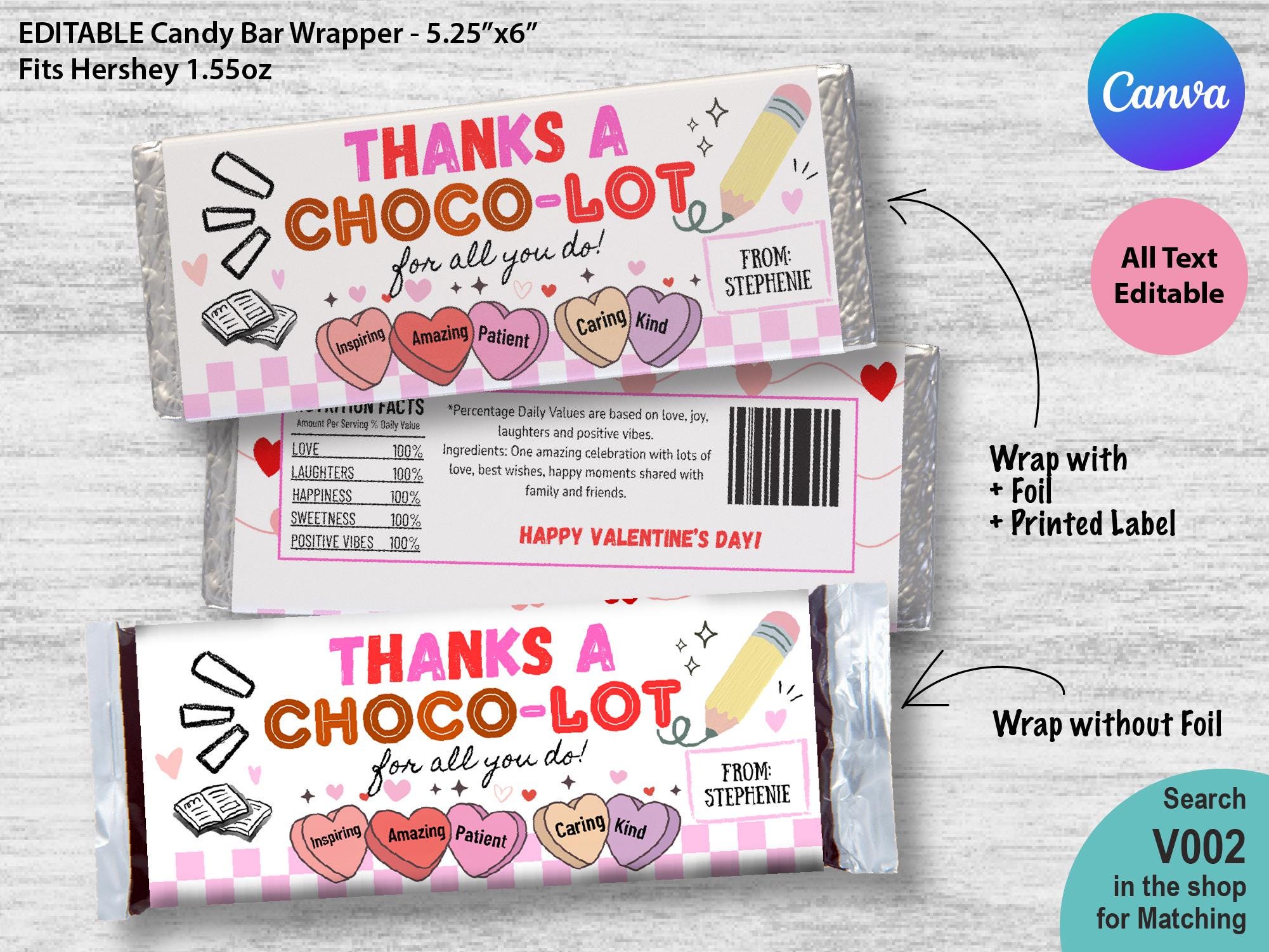 EDITABLE Valentine Chocolate Candy Bar Wrapper. 1.55 Oz Label. School ...