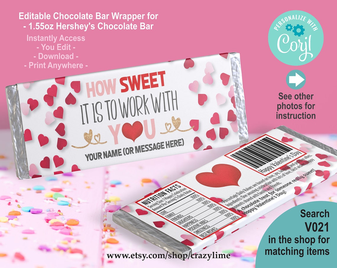 EDITABLE Valentine's Chocolate Candy Bar Wrapper | Etsy