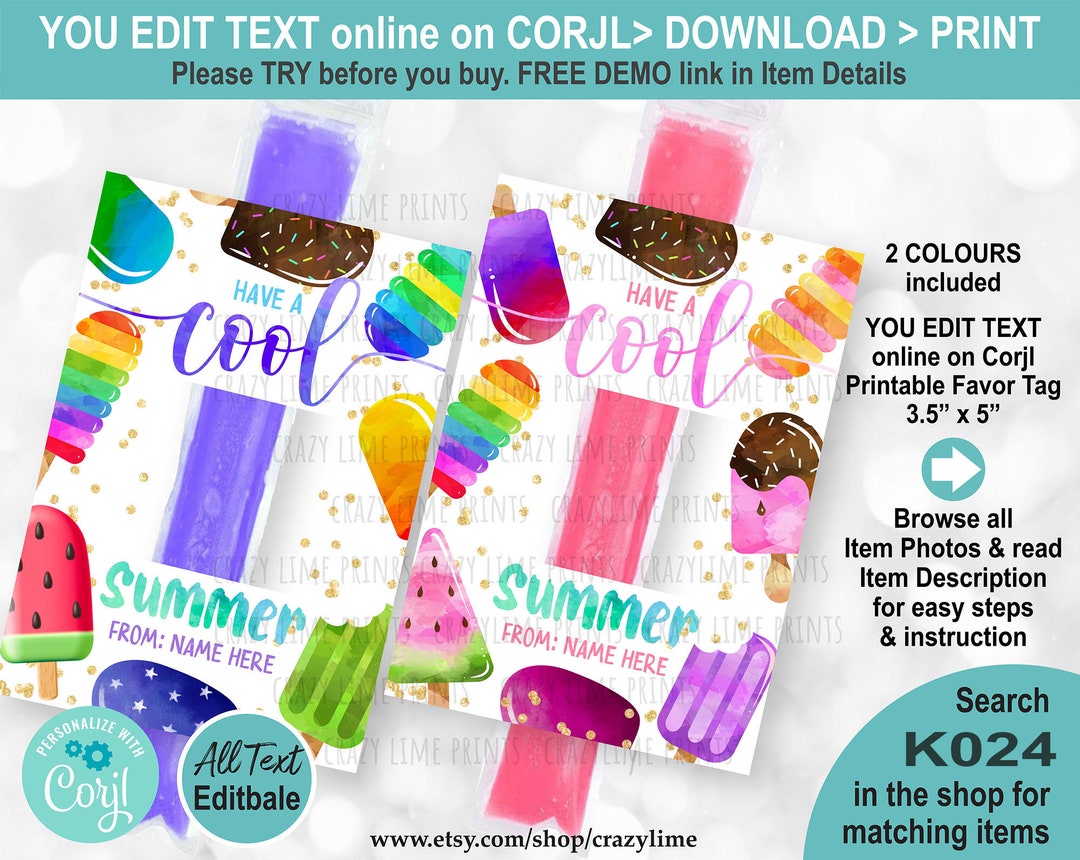 EDITABLE Popsicle Tag Have a Cool Summer. End of School Year Freeze Pop ...