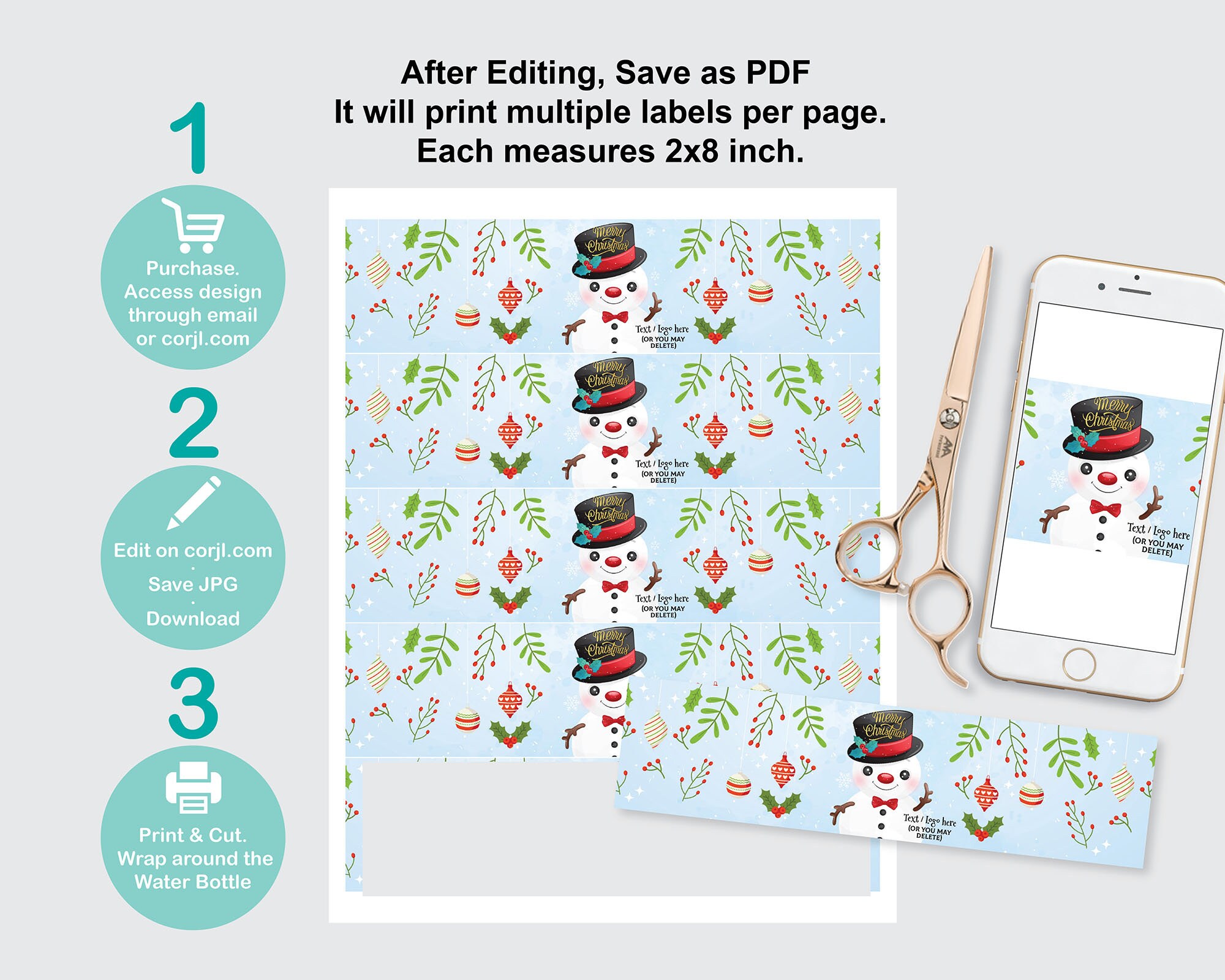 EDITABLE Christmas Water Bottle Label Template Set of 3. - Etsy