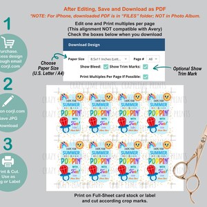 EDITABLE Pop Summer Candy Ring Gift Tag. Have a Poppin' Summer Vacation ...