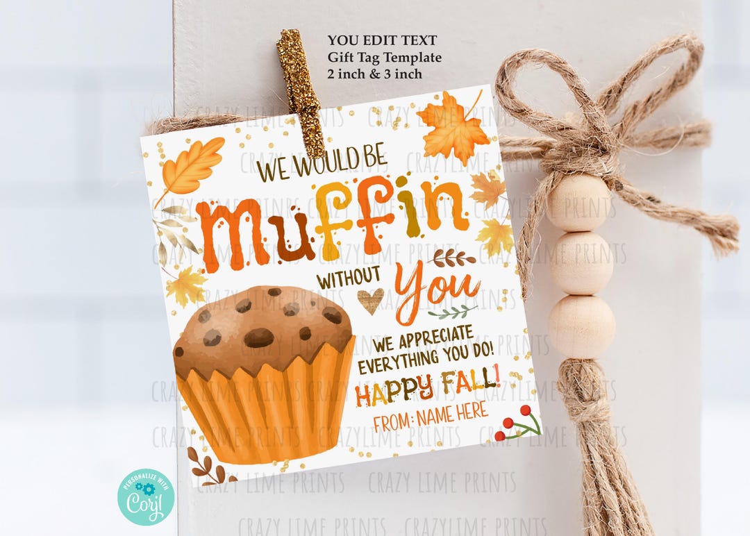 EDITABLE Thanksgiving Muffin Gift Tag. Square Label Template Printable ...