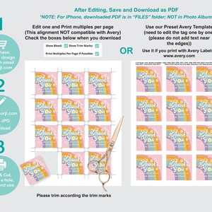 EDITABLE Groovy Retro Hippie Party Favor Tag. Personalised Pink Rainbow ...