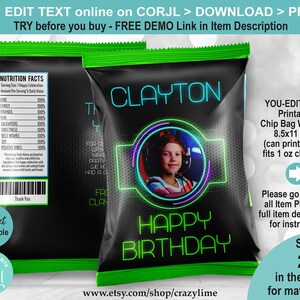 EDITABLE Kid Boy Birthday Party Wrapper Template. Neon Green Laser Tag ...