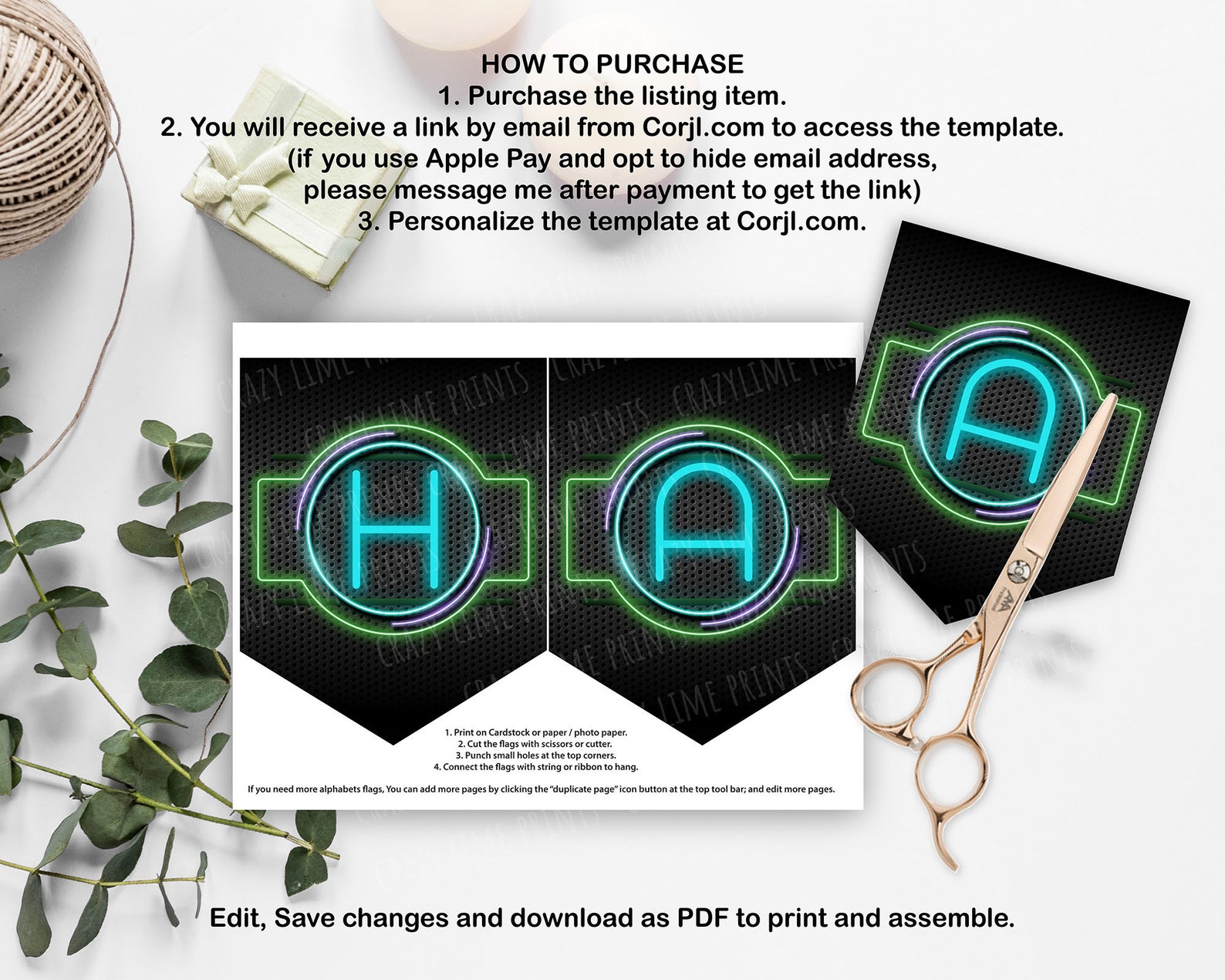 EDITABLE Neon Party Happy Birthday Banner. Boy Kid Glow in the - Etsy