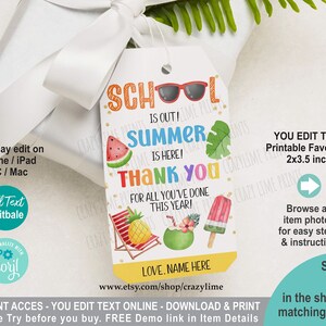 School is Out Summer Gift Tag. End of School Year Holiday Vacation Last ...