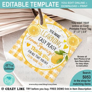 Lemon Lemonade Gift Tag EDITABLE Template. Personalised Name Label. You ...