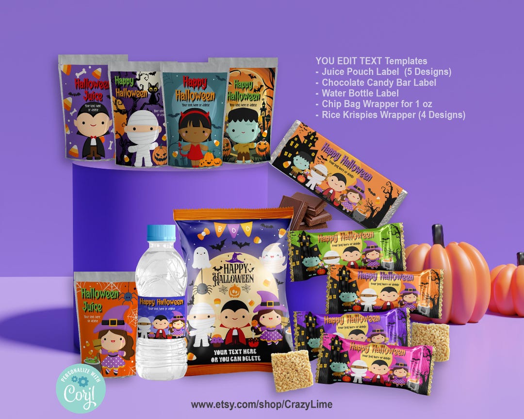 EDITABLE Halloween Party Favor Treats Mega Bundle. Kid Costume Party ...