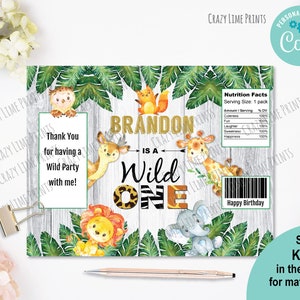 Wild One Jungle Zoo Safari Chip Bag. Forest Animals. Instant Downlaod ...