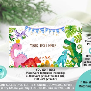 EDITABLE Dinosaur Place Card Template. Printable Cute Dino Food Buffet ...
