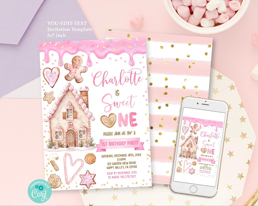 Sweet One Cookies Invitation. Pastel Pink Christmas Baby Girl 1st ...