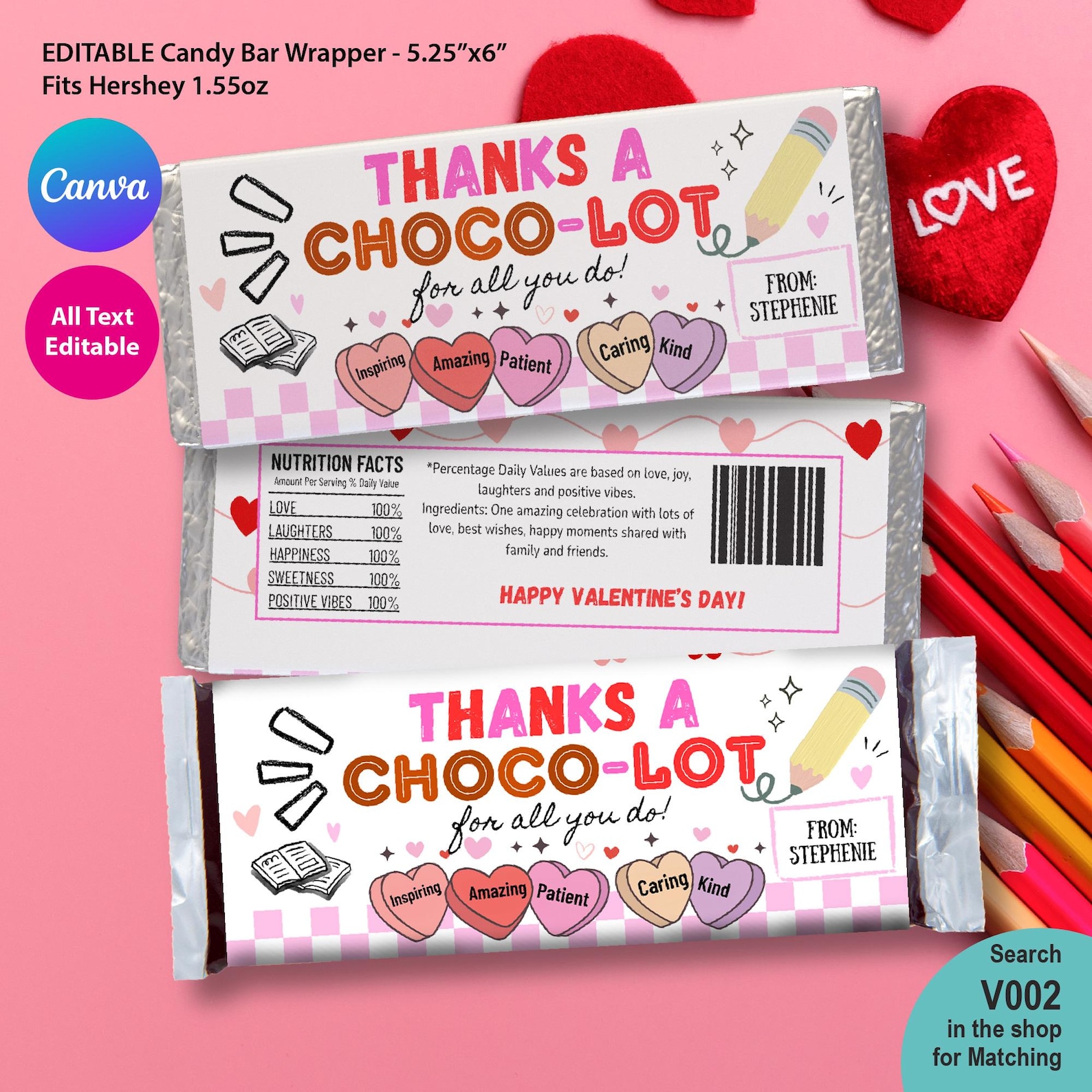 EDITABLE Valentine Chocolate Candy Bar Wrapper. 1.55 Oz Label. School ...